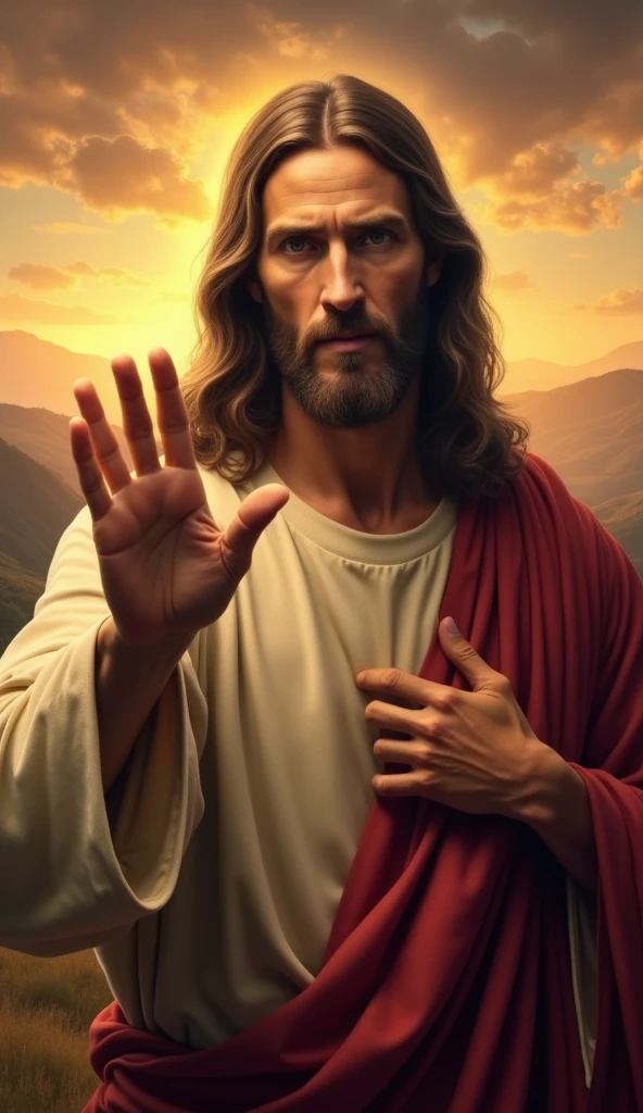 A realistic portrait of Jesus Christ looking directly at the camera ...