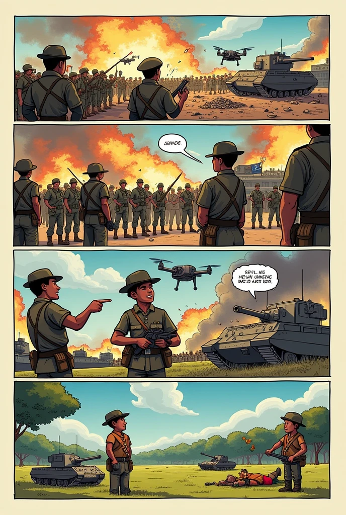 Prompt: "A detailed comic book page with five panels depicting a mix of ...