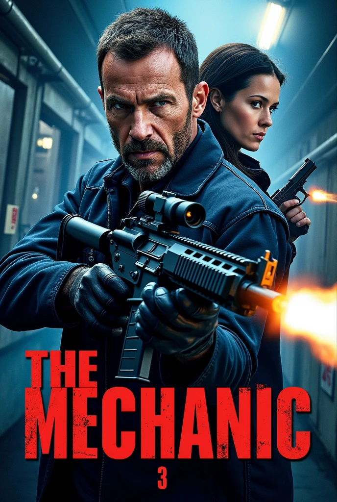 Create a poster for the movie "The Mechanic 3" The poster has a main ...