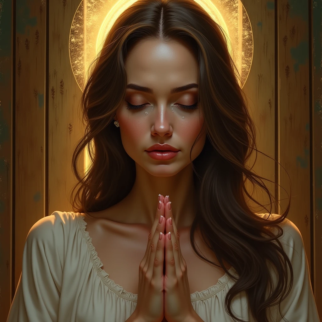 (photorealism:1.2), painting beautiful Angelina Jolie with a religious appearanc - SeaArt AI
