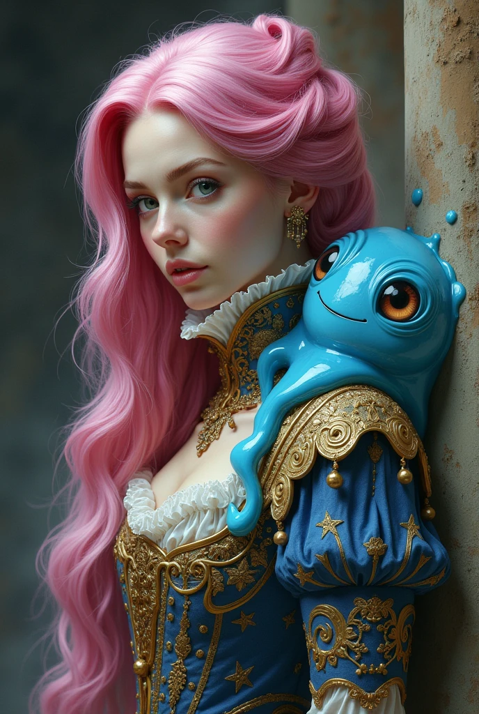 pink hair woman Dressed in ancient European clothing There is a blue ...
