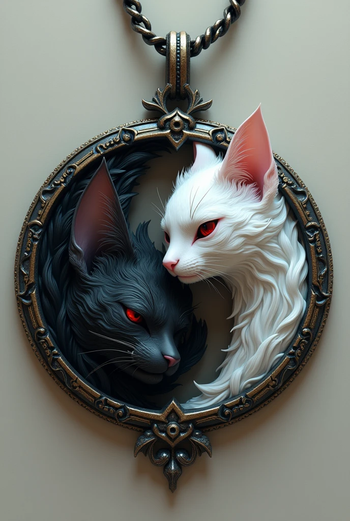 A broken yin and yang pendant. A beautiful crying female cat should be ...