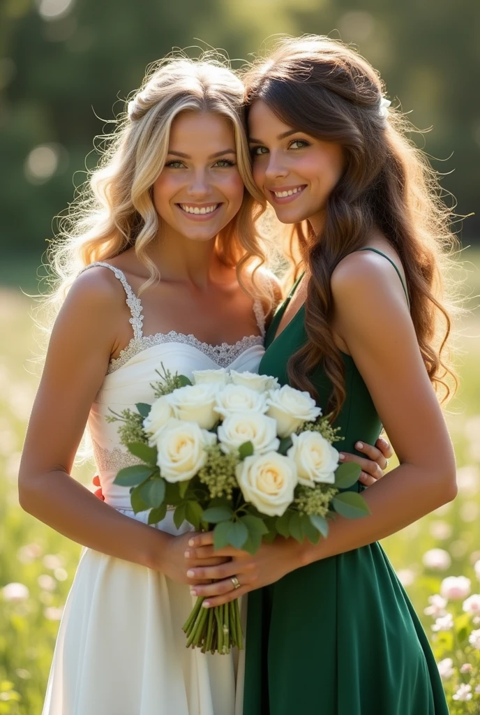 Create a picture for me with: a blonde girl with long hair and delicate ...