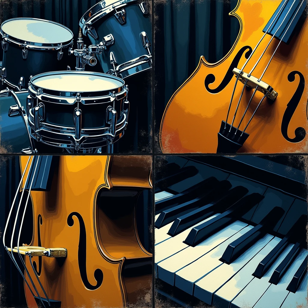 Compose an artwork compose of tiles representing closeups shots of the ...