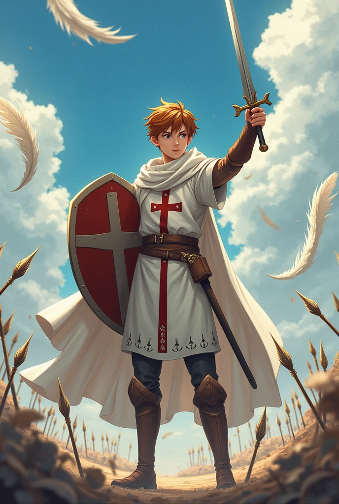 Slim young man without a beard,high, chestnut, male shield disguised as ...