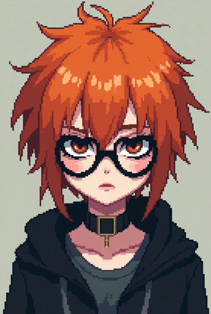 Goth girl short hair orange with heart shaped lenses pixel art - SeaArt AI