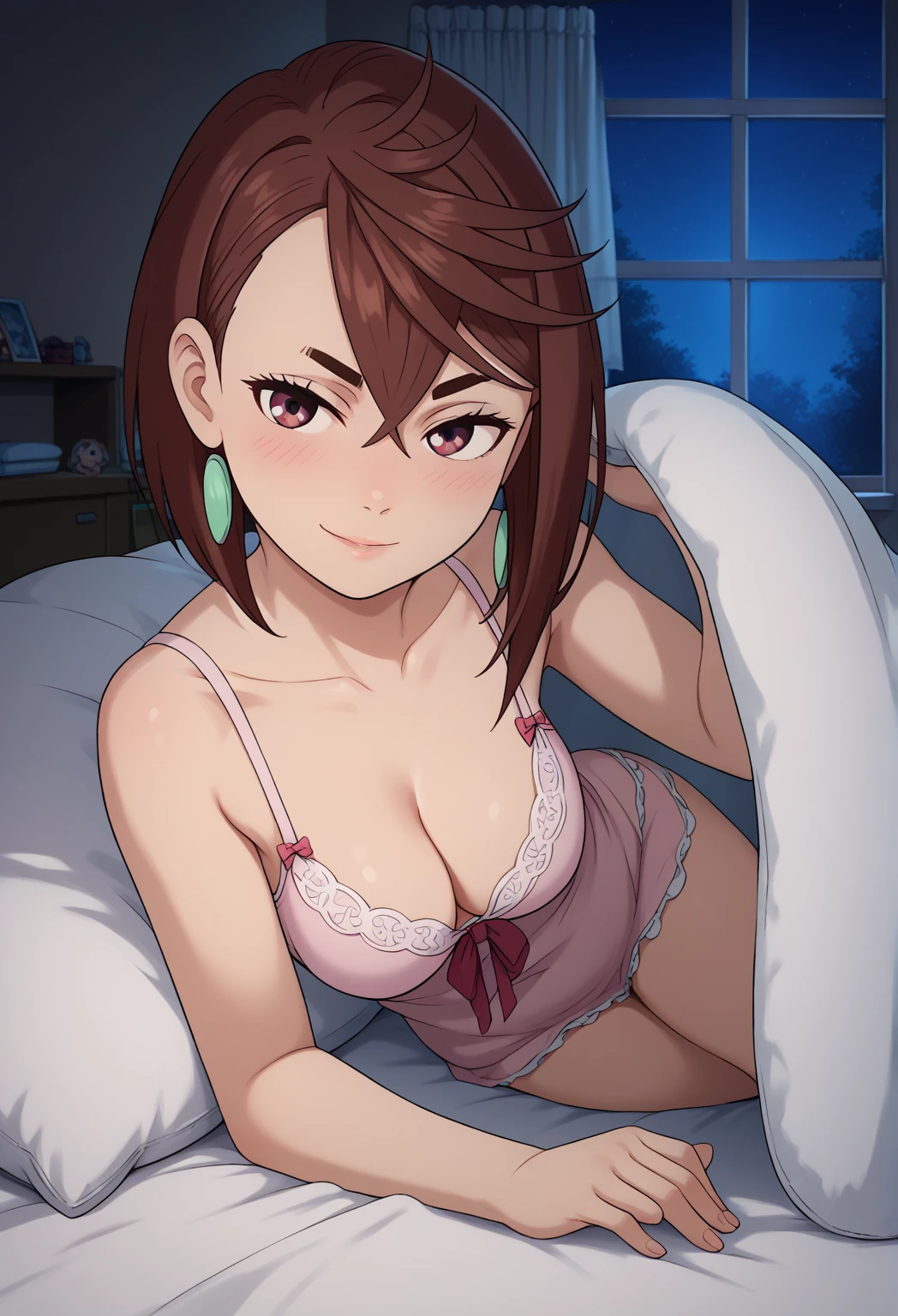 Momo ayase, short hair, brown hair, brown eyes, bangs, thick eyebrows - SeaArt AI