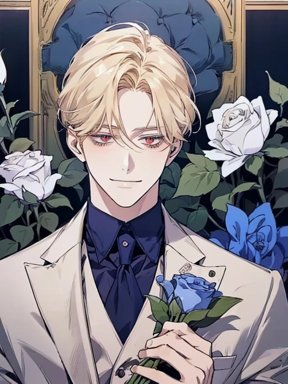 Solo, anime drawing of a man with blonde hair and red eyes, clean anime ...