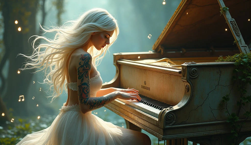 Create a surreal and emotive artwork featuring an ethereal female ...