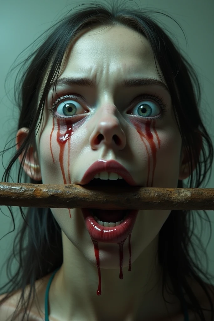 Woman drooling with a big stick in her mouth - SeaArt AI