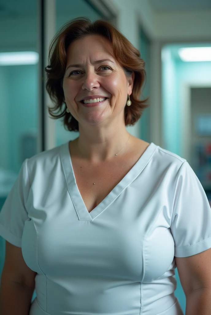 Scotch Nurse woman. Half of her breasts are visible due to her Average ...