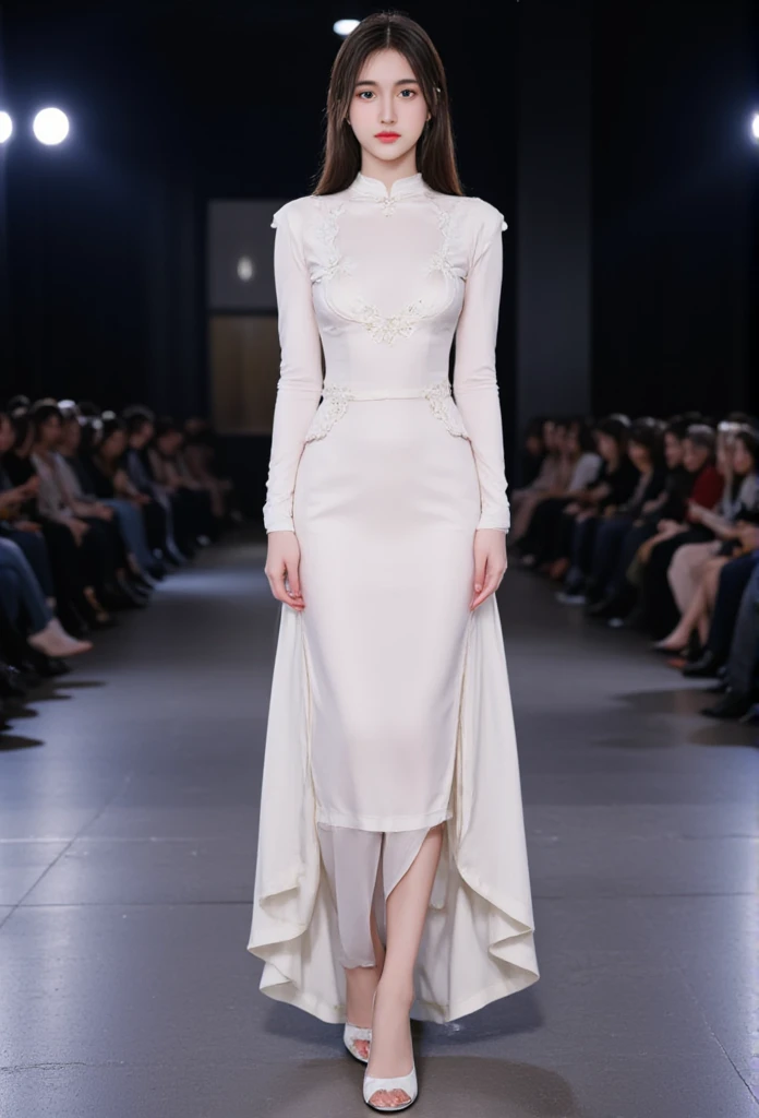 A thai Girl wearing Cheongsam Muslim style dress [White cream color ...