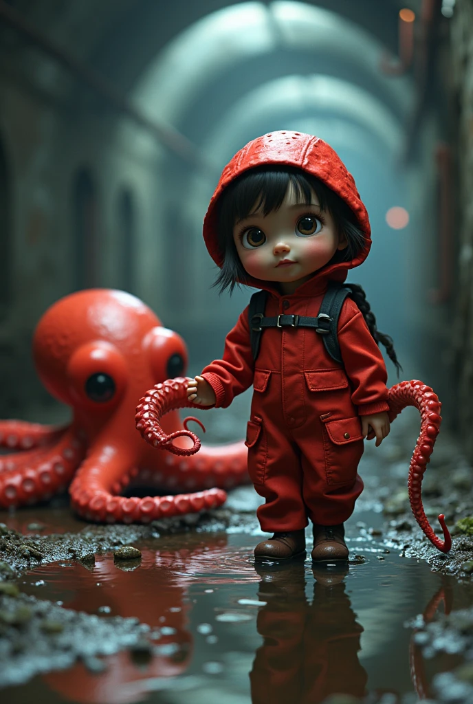 Girl Red Octopus Rain Suit Sewer - SeaArt AI