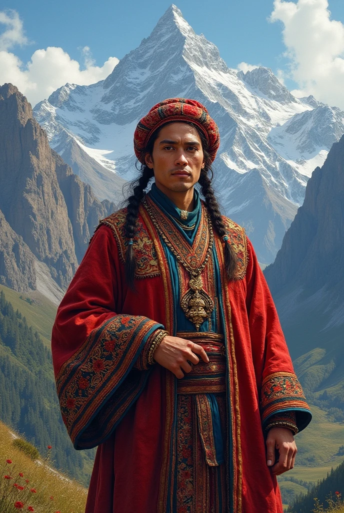 An Adygean dressed in Caucasian national clothes against the background ...