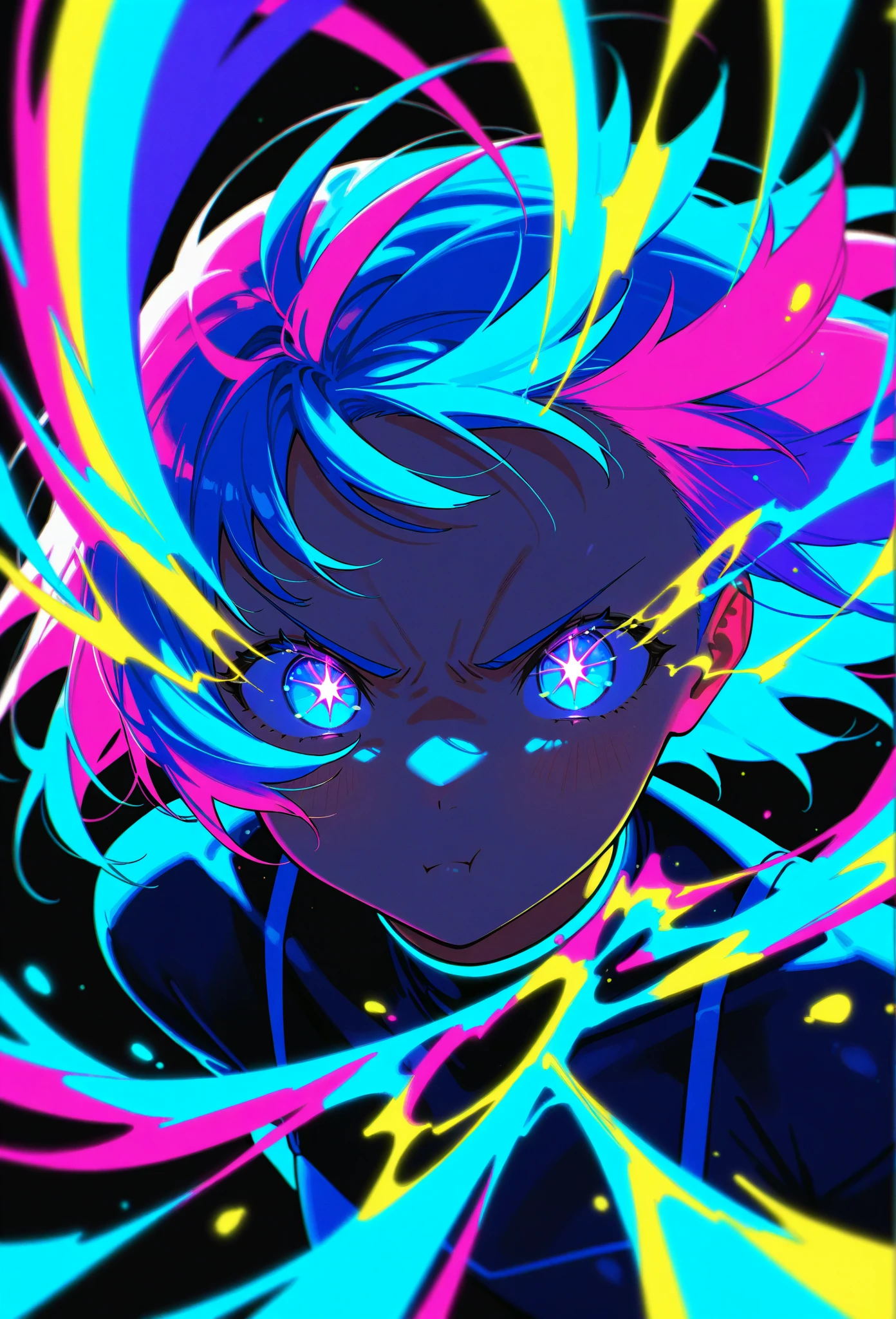 1girl,pout,angry,symbol-shaped pupils,glowing eyes,Limited Palette ...