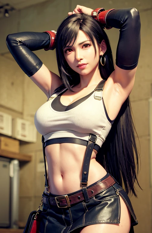 Ff7r style, tifa lockhart, 1girl, thick lips, arm up, armpits - SeaArt AI