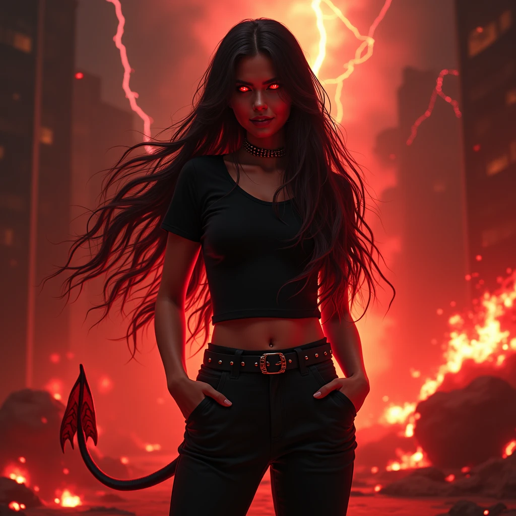Beautiful demonic girl from hell. Long black hair with red highlights ...