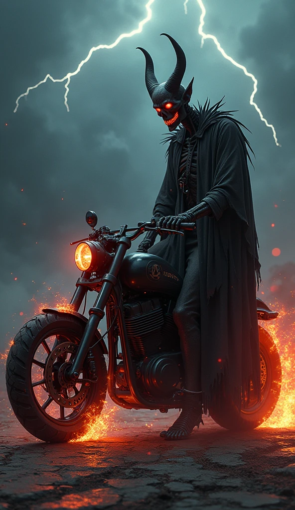 Imagine a dramatic, otherworldly scene where a menacing skeleton devil ...