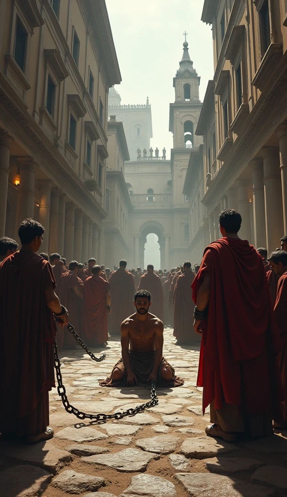 A grim depiction of a public execution in a Roman square, where someone ...