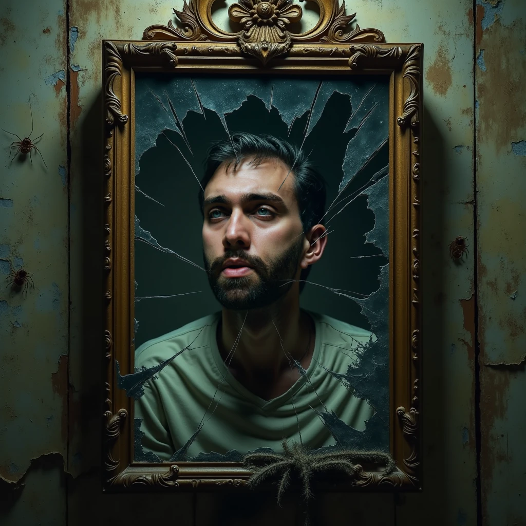 Reflection of a sad face Man with a single tear falling from the face ...