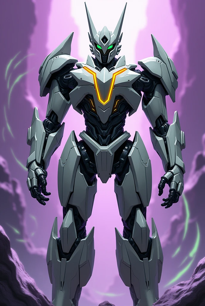 Transformer, white-skinned, gold-striped full view, purple with green ...