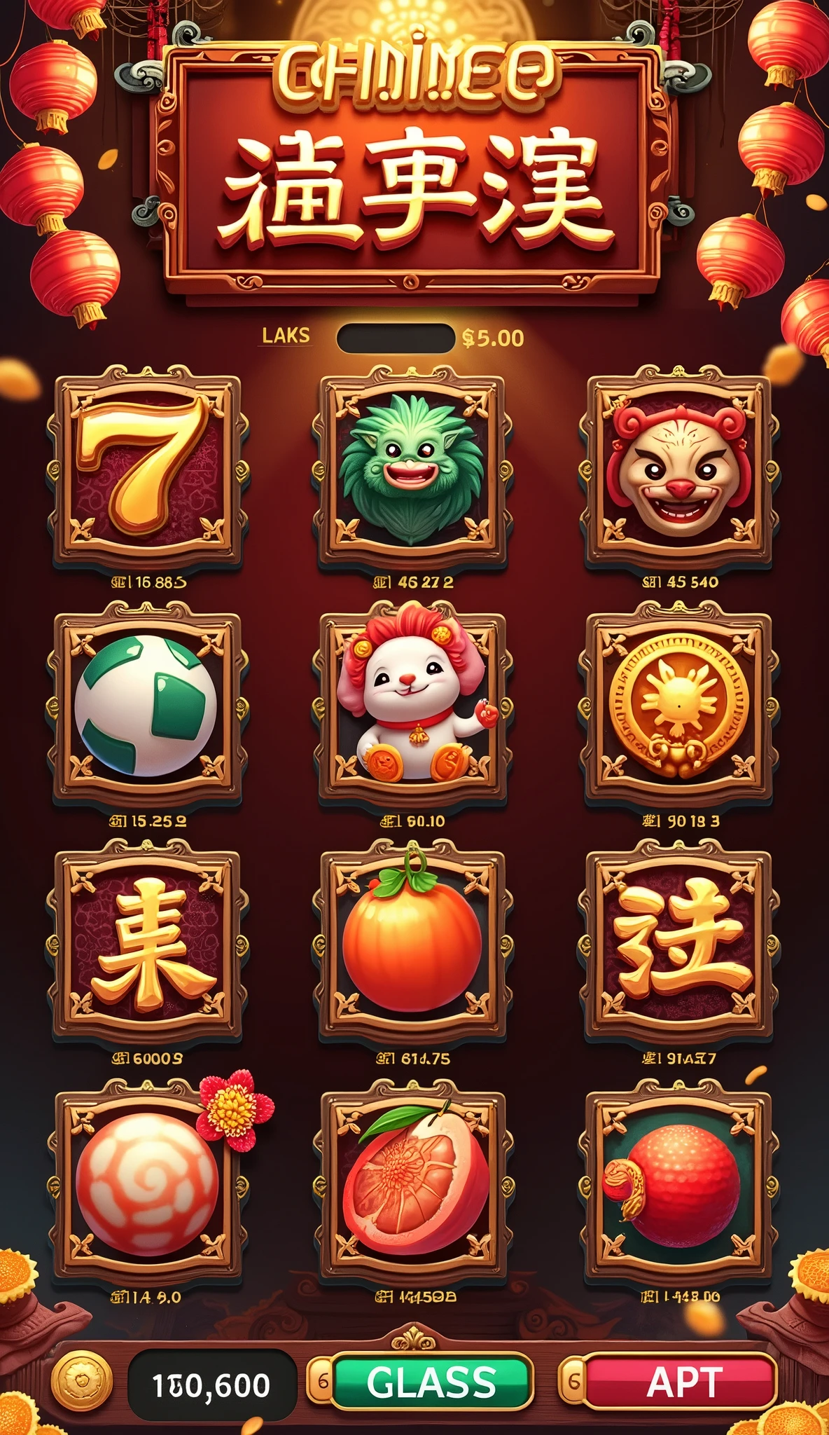 A screenshot of a slot machine with a chinese character - SeaArt AI