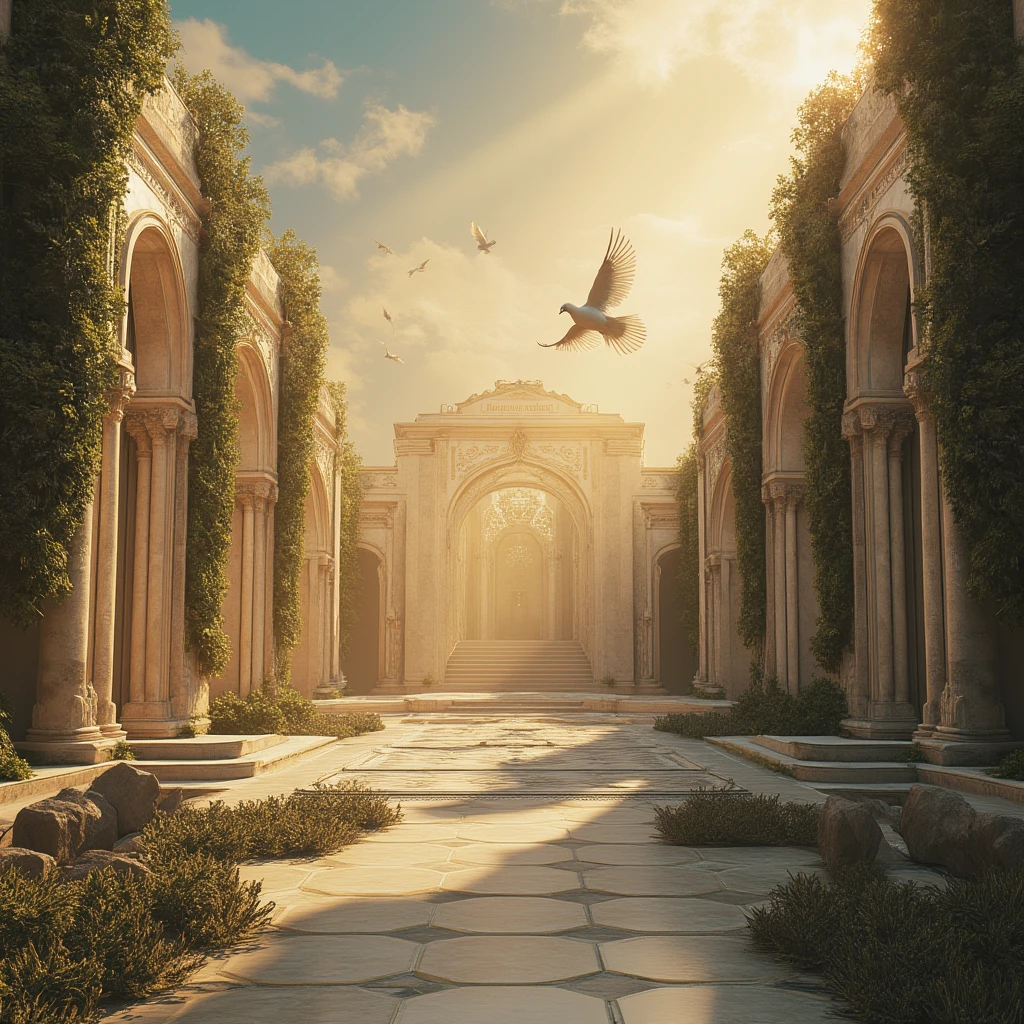 The marble great kingdom in heaven. marble buildings are hung with ...