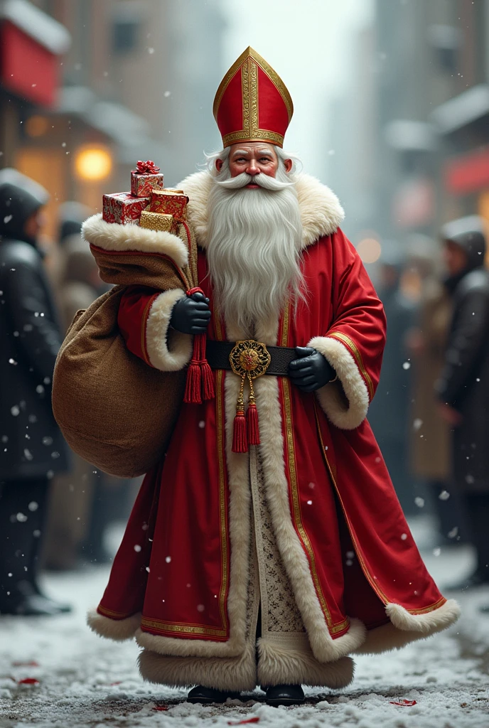 Make a man of a gentleman who looks like Santa Claus , but with a cape ...