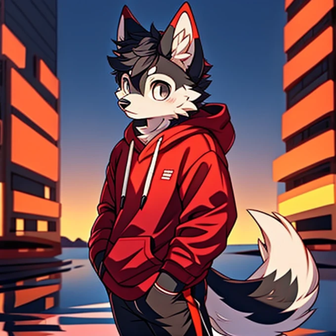 Male Wolf, with white fur adorned with red stripes, slim figure - SeaArt AI