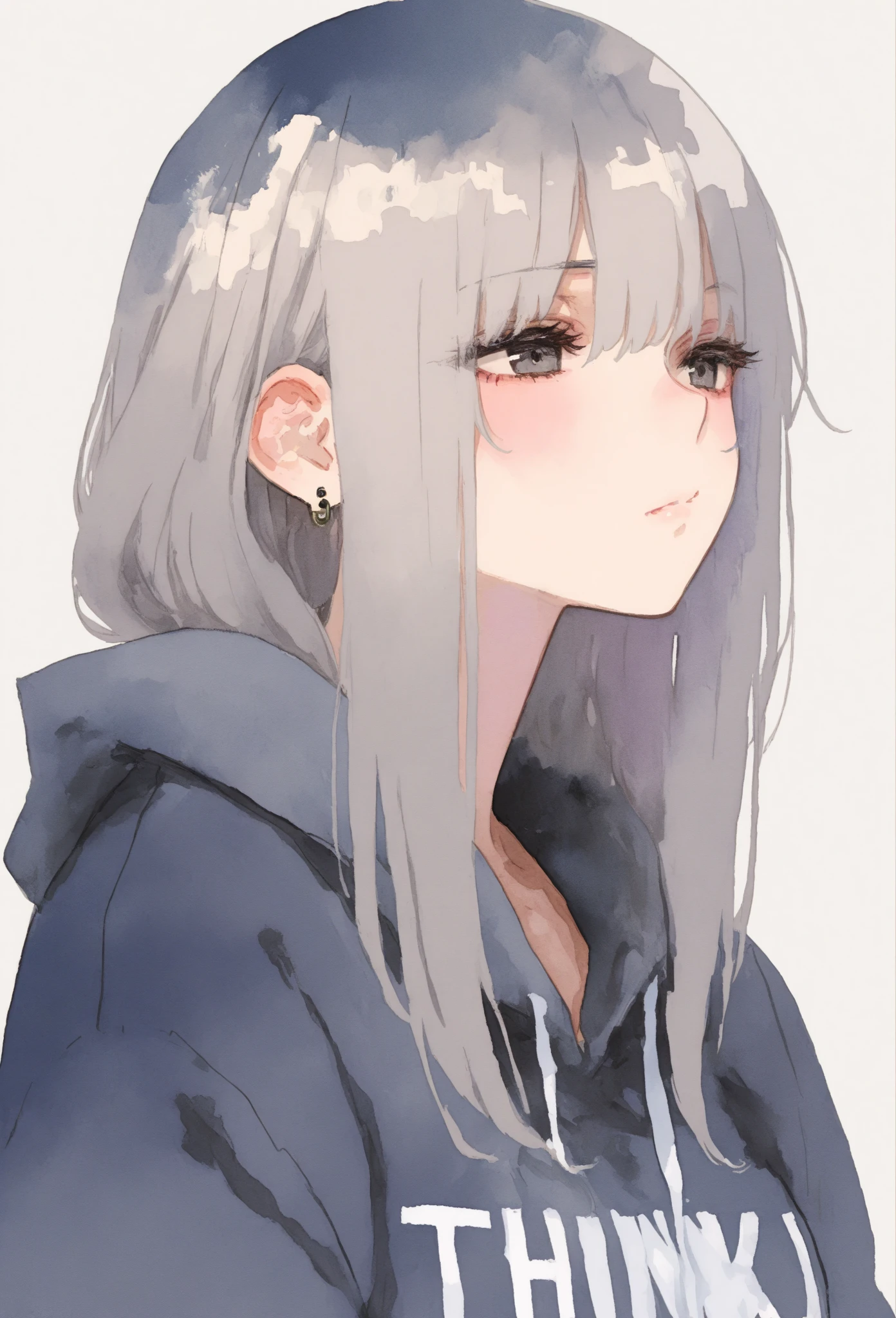 最高品質, 傑作, 748cmスタイル, 1人の女の子, 濃い灰色の髪, ショートカット, 小さなイヤリング, 考える - SeaArt AI