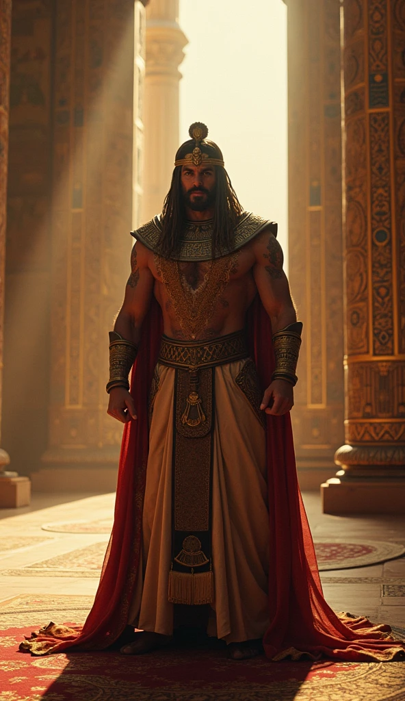 King namrud standing in front of the layover, both hands holding his ...