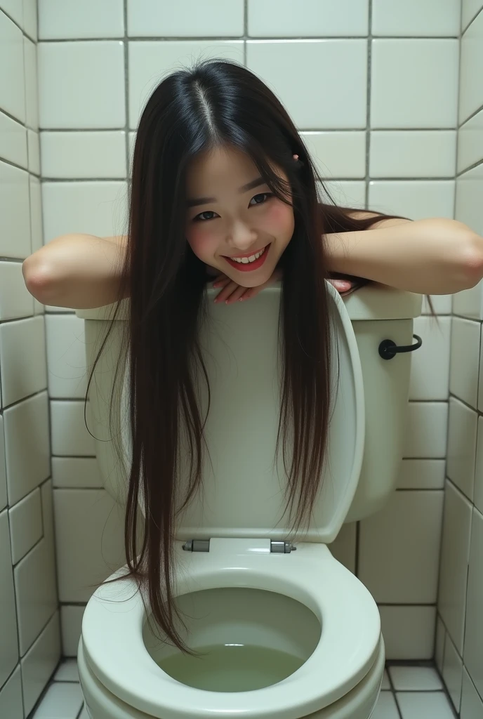 Fitted Mini Dress Korean Girl Put Her Head On Top Of Toilet Bowl
