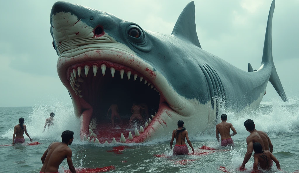 Giant shark eating people - SeaArt AI