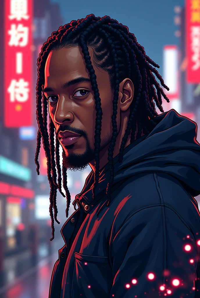 Kendrick Lamar in a futuristic universe in japan. He has long dread ...