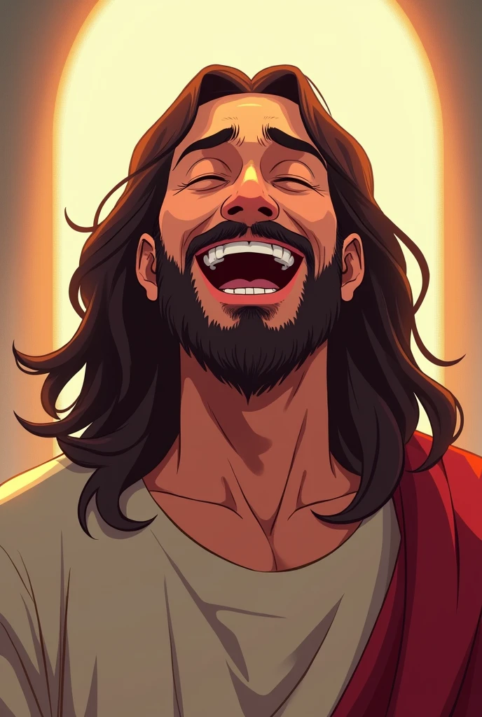 Jesus laughing with his eyes closed in an anime art style - SeaArt AI