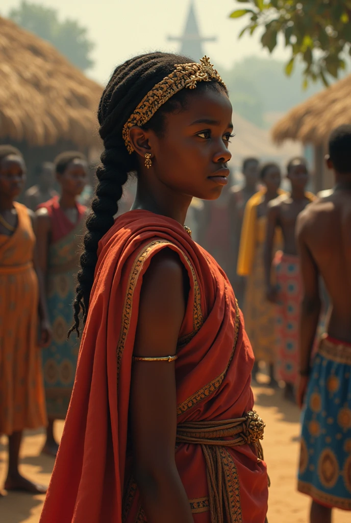 Generate a scene of a beautiful African damsel fifteen-year - SeaArt AI