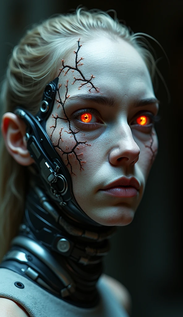 Without her helmet, her face is a haunting reflection of the torment ...