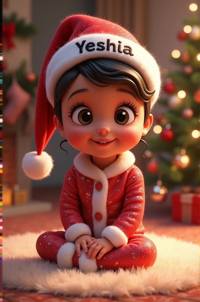 Animated Disney style baby girl wearing shiny Christmas pajamas ...