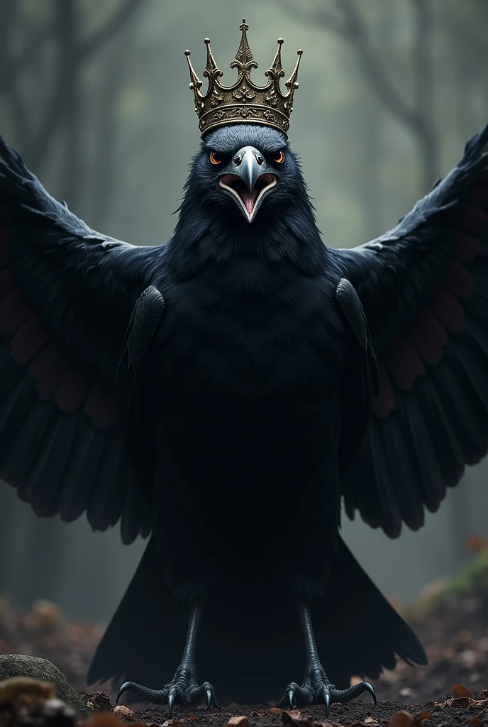 Full body image of a crow with a crown, angry - SeaArt AI