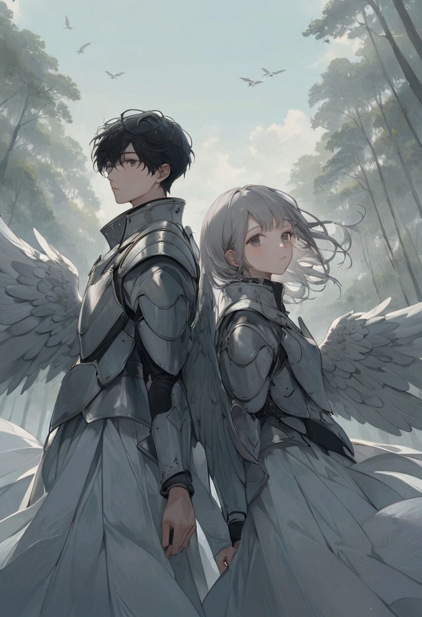 (masterpiece, best quality),boy and girl,back to back,(boy and girl ...