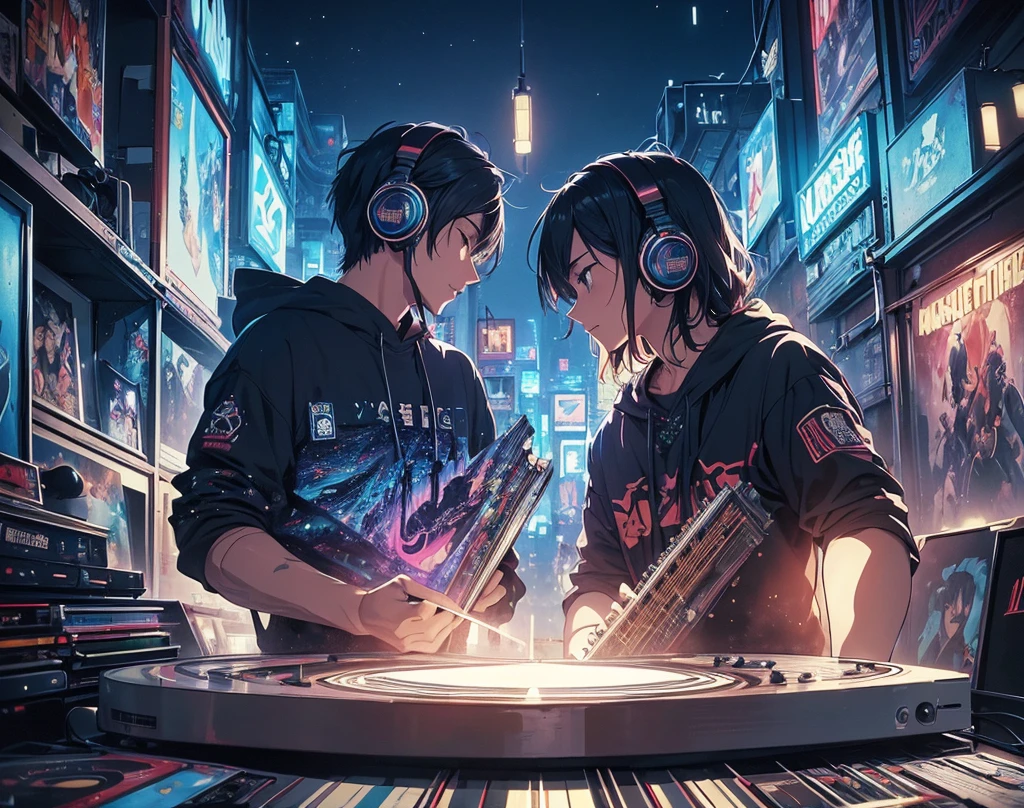 Anime illustration of Photo of a man listening to music wearing ...
