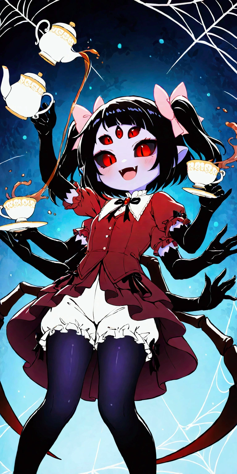 Solo,1girl\(muffet\(under tale\),cute,chibi,monster girl,purple skin ...