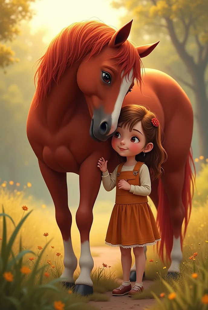 A niece with a red mare with a leg close to the white pesiña - SeaArt AI