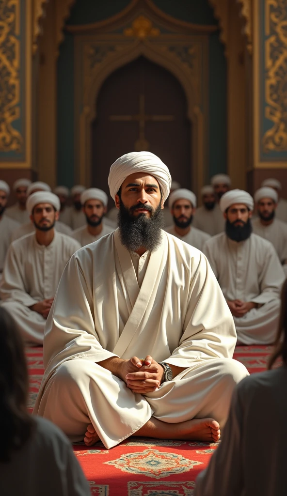 Create a picture of a handsome male Islamic cleric aged 50 wearing ...