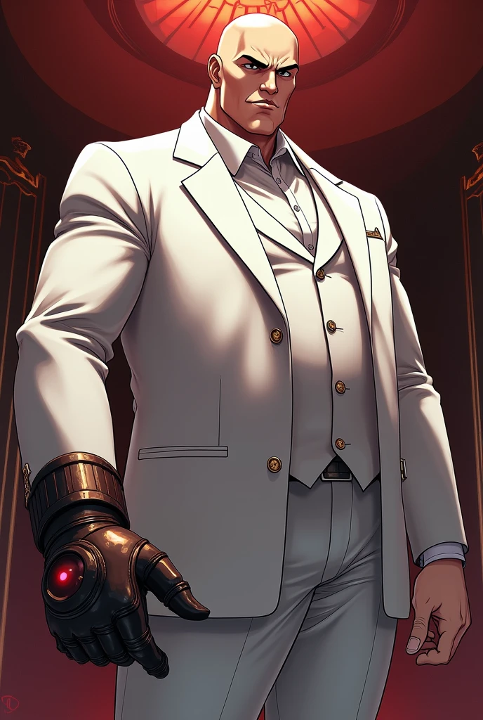 Anime fat villain who looks like KINGPIN, 20 YEARS OLD, bald - SeaArt AI