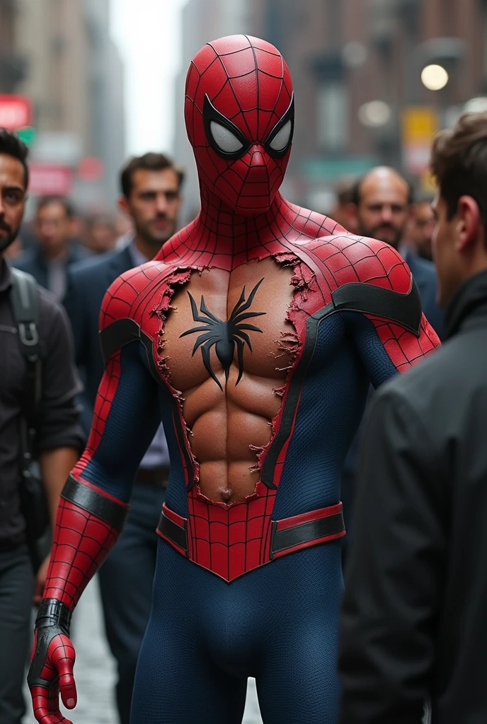 Except for Spider-Man's mask, all of his clothes were torn, so his ...