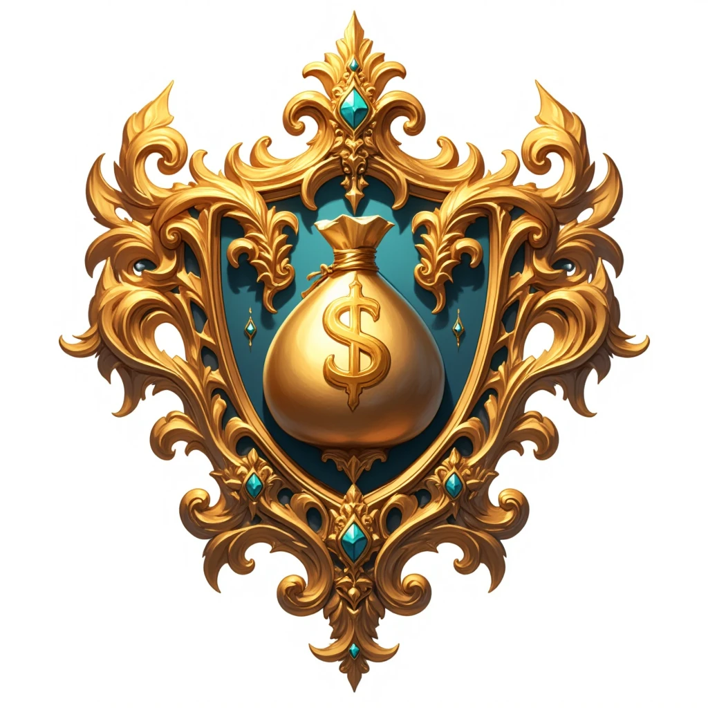 Guild crest, gold ornament and money bag in middle, royal, unique ...