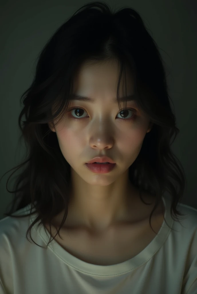 A melancholic young woman around 20 years old with an average and ...