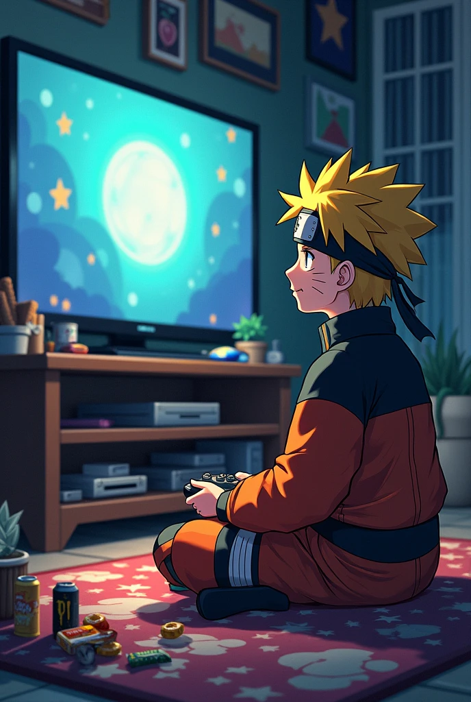 Naruto playing video game - SeaArt AI
