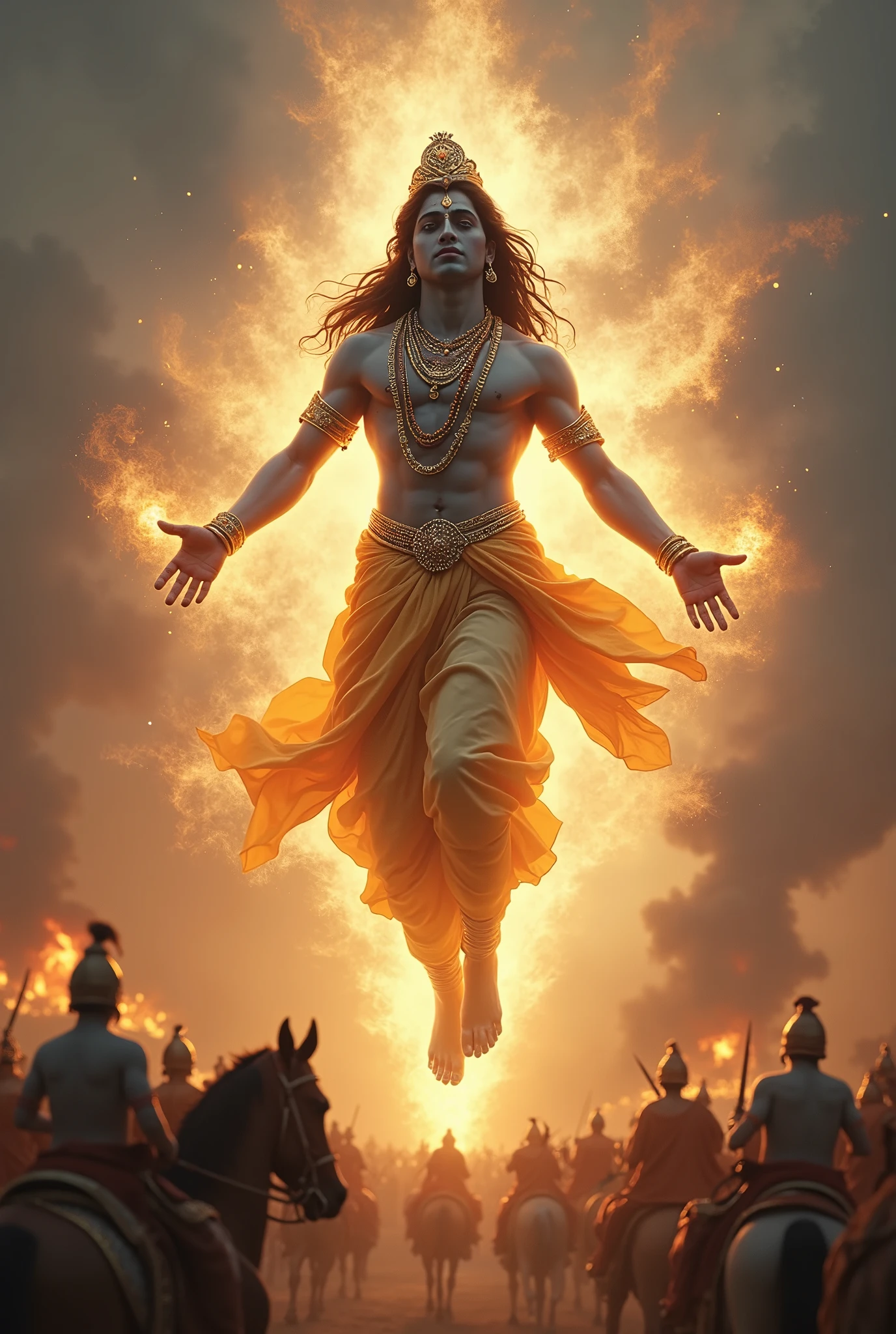 Arafed image of a man in a yellow dress flying through the air - SeaArt AI